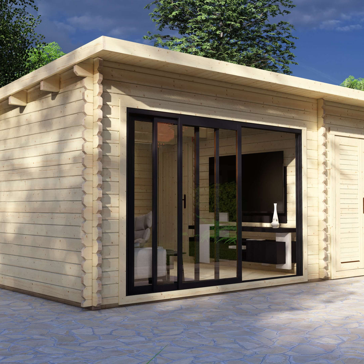Delamere Log Cabin 5.9 x 4.0m with Sliding Doors | Timber Building ...
